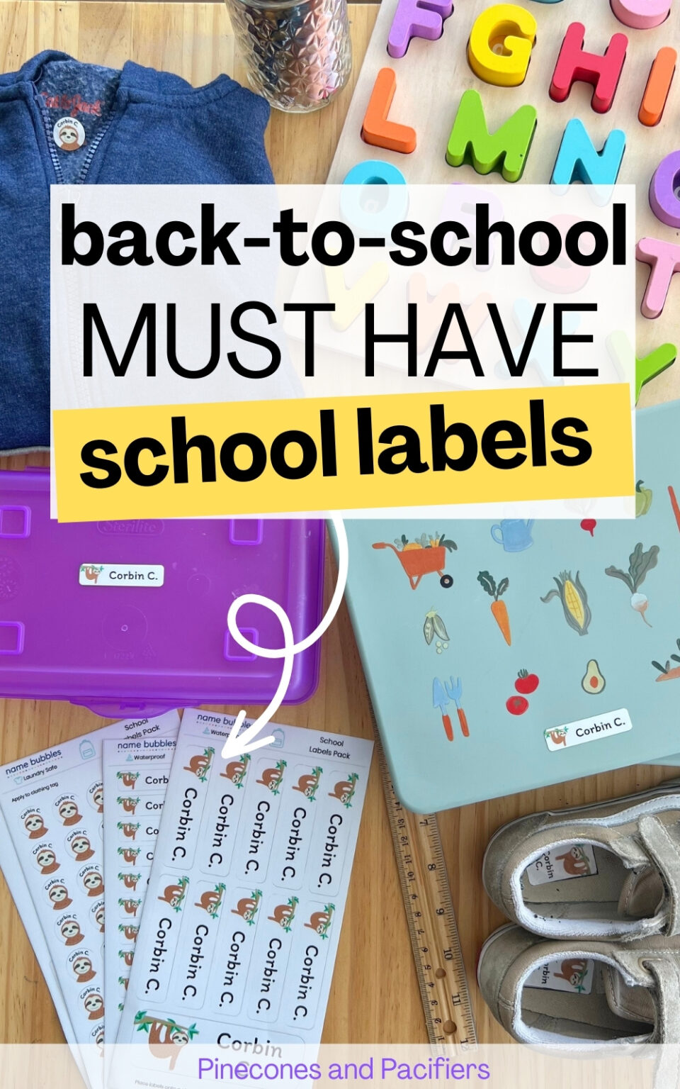 The Best Labels for Back-to-School: Name Bubbles - Pinecones & Pacifiers