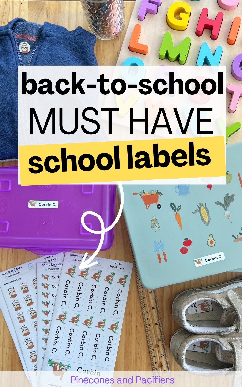 The Best Labels for Back-to-School: Name Bubbles - Pinecones & Pacifiers